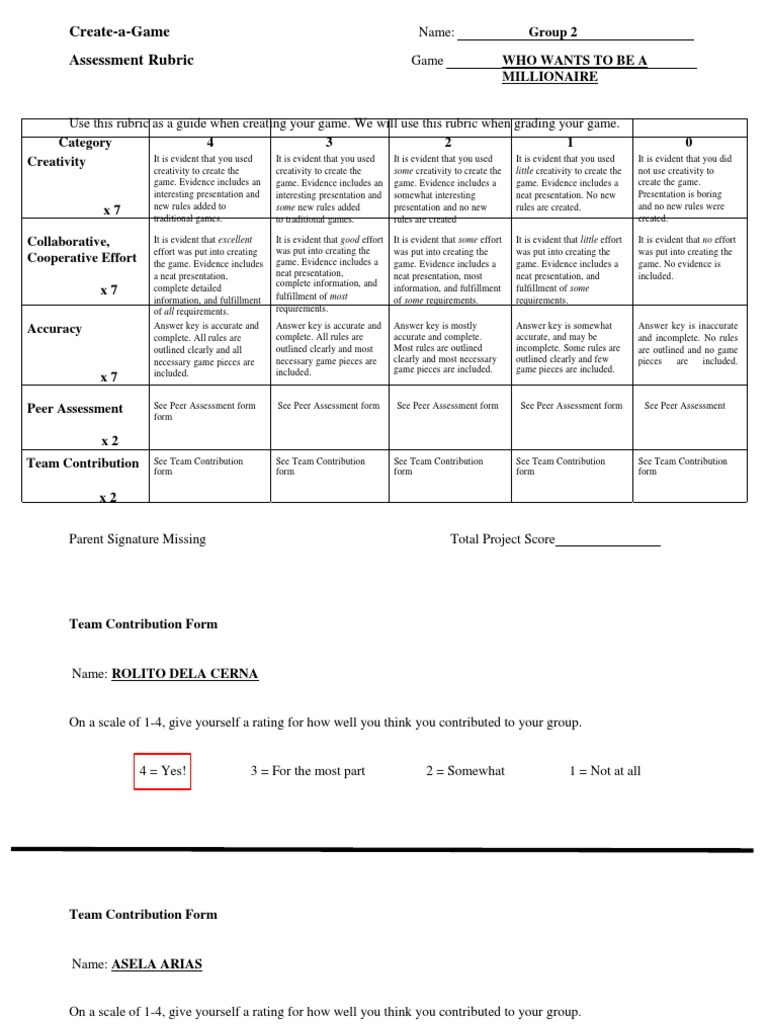 Create-a-Game Assessment Rubric | PDF | Human Nature | Cognition
