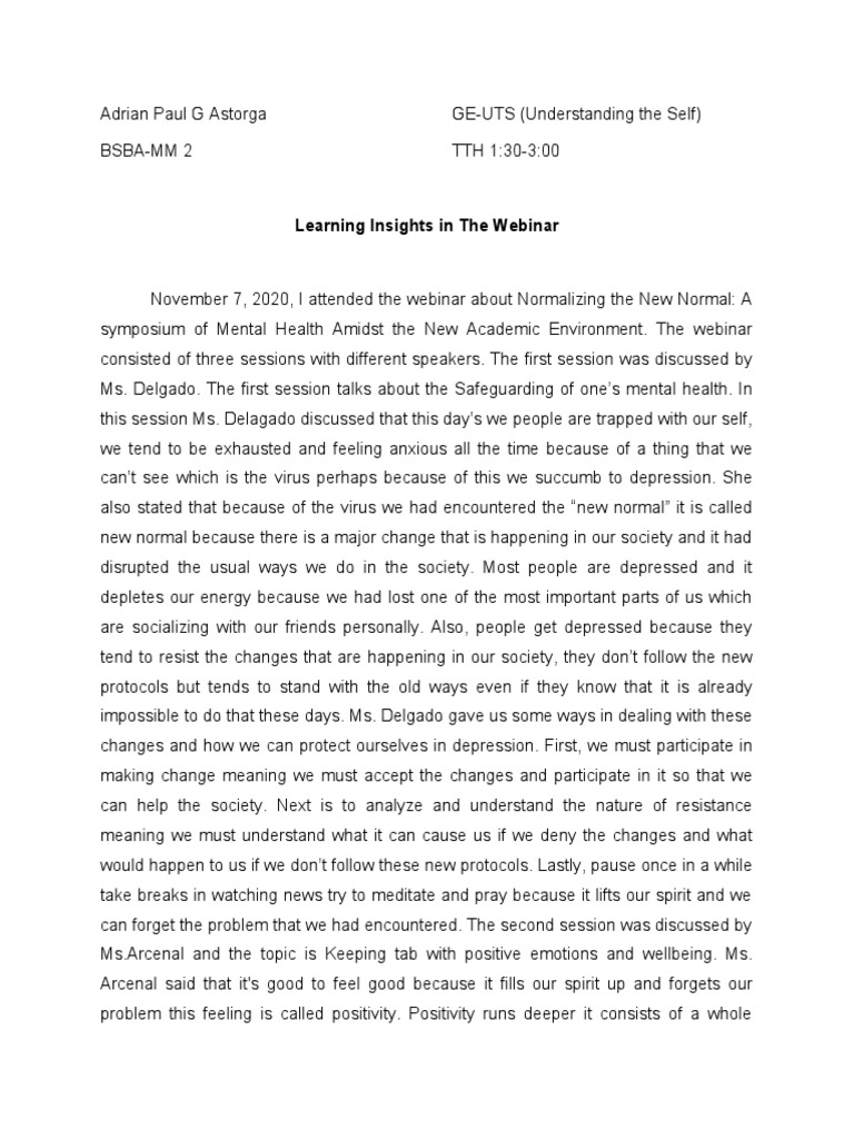 GE UTS Reflection Paper On The Mental Health Awareness Symposium ...