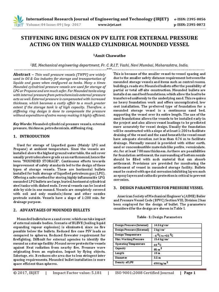 Stiffening Ring Design On PV Elite For External Pressure Acting On Thin ...