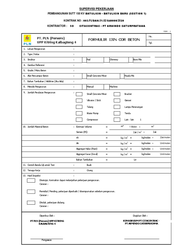 Checklist Ijin Pengecoran (Section 1) | PDF