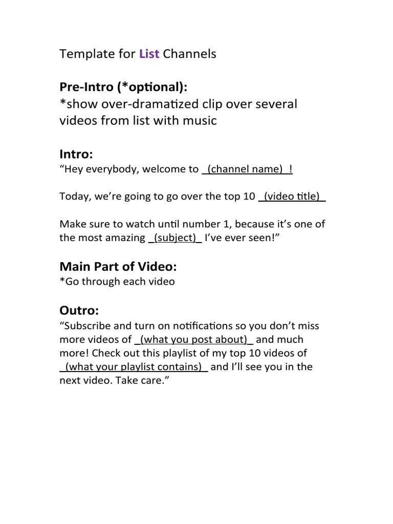 Script Template For List Channels | PDF