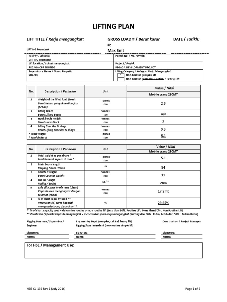 LIFT PLAN Foam Tank | PDF | Crane (Machine) | Manufactured Goods