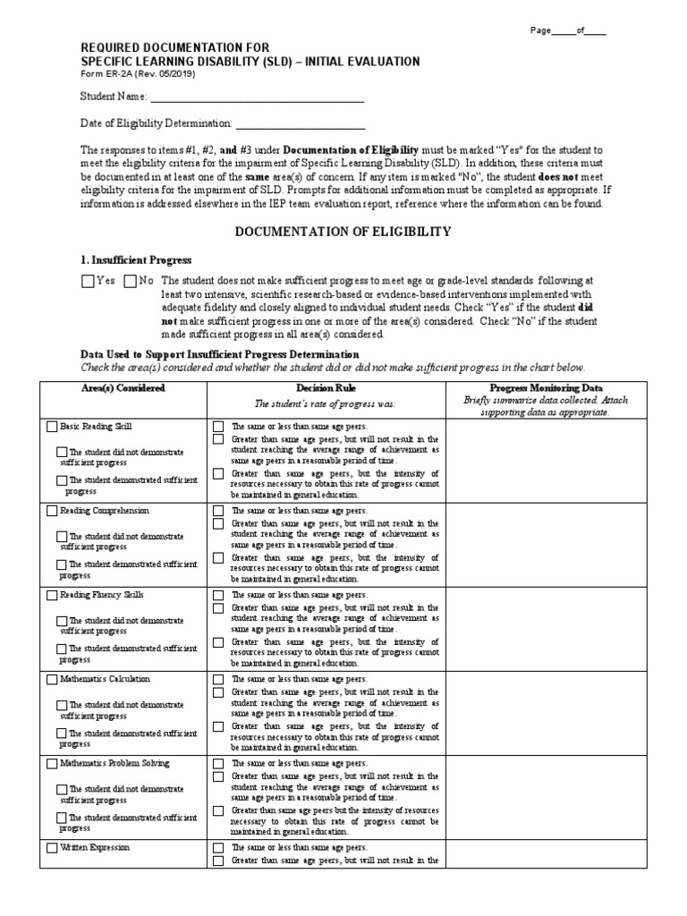 Form Er2 A | PDF | Learning Disability | Individualized Education Program