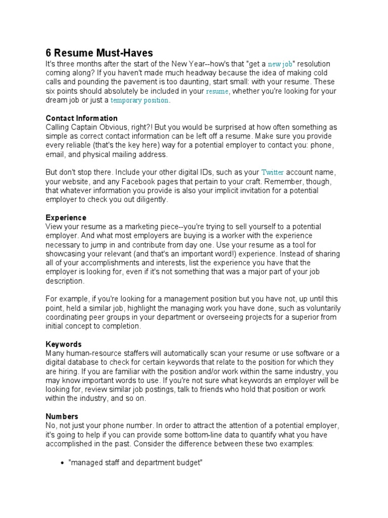 6 Resume Must-Haves | PDF | Résumé | Communication