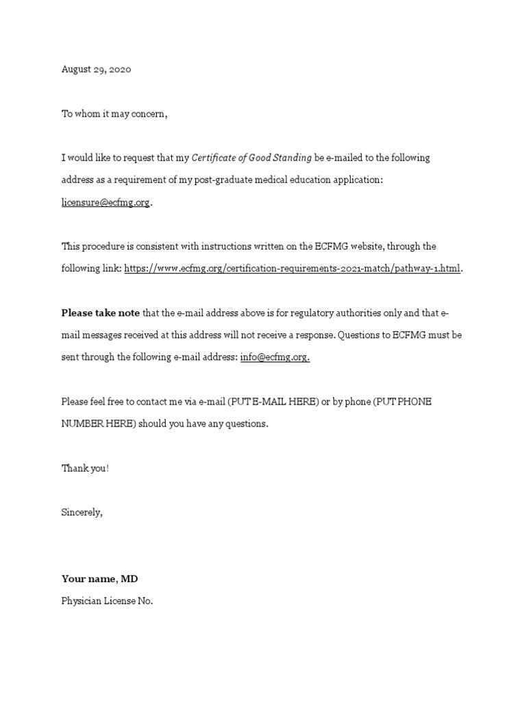 PRC Good Standing Send To ECFMG | PDF