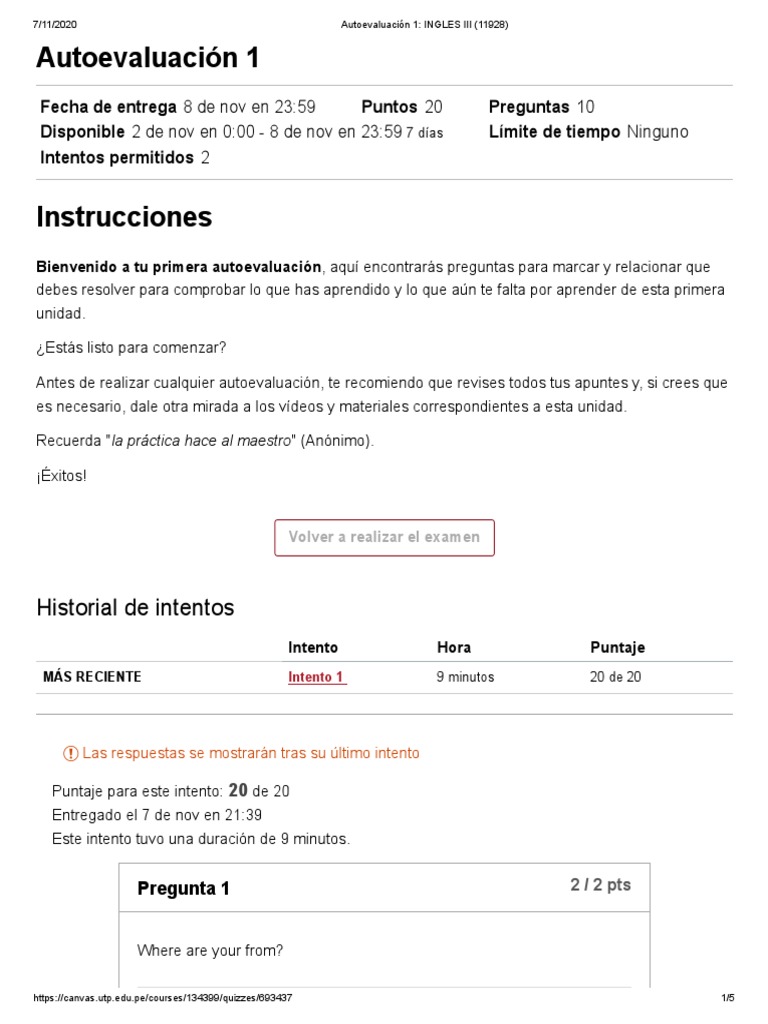 Autoevaluación Inglés III: Preguntas y Respuestas | PDF