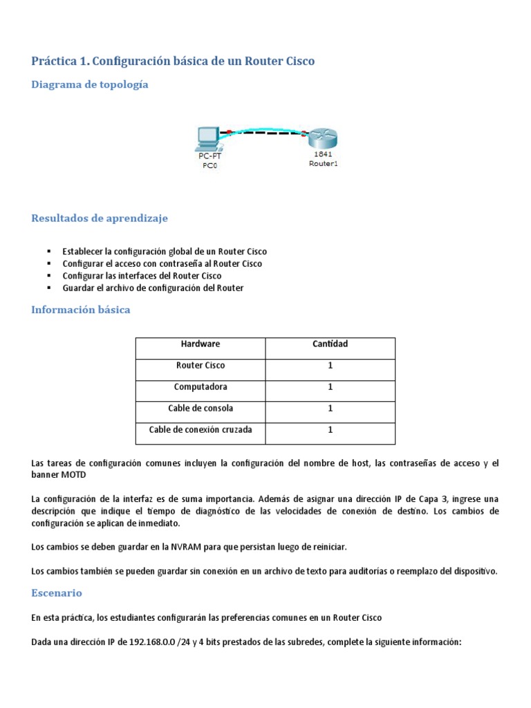 Configuración Básica de Un Router Cisco | PDF | Transmisión de datos | Enrutador (Computación)