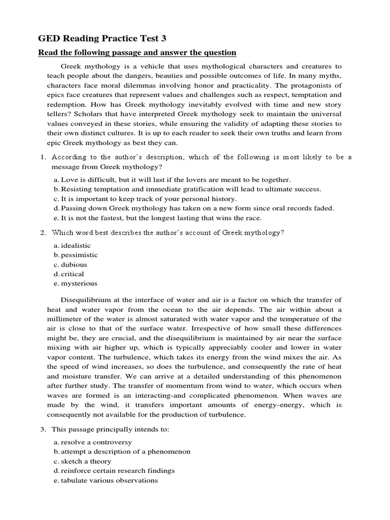 GED Reading Practice Test 3 | Download Free PDF | Swimming | Wound