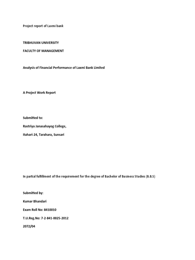 Analysis of Financial Performance of Laxmi Bank Limited | PDF | Leverage (Finance) | Banks