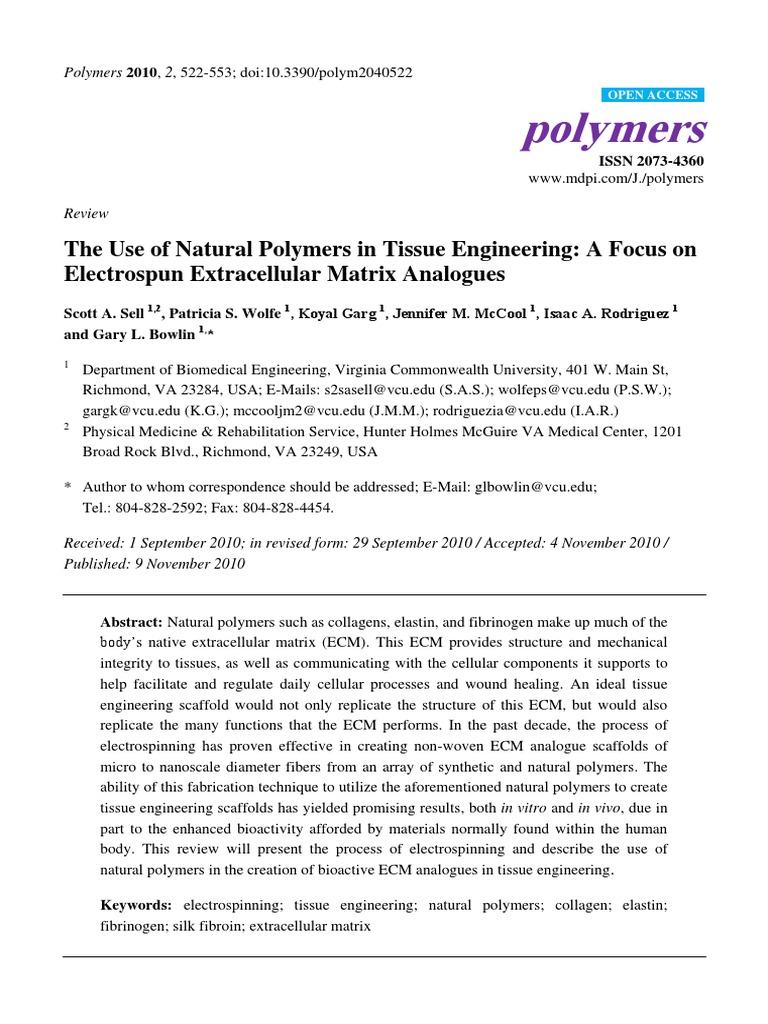 Polymers: The Use of Natural Polymers in Tissue Engineering: A Focus On Electrospun ...