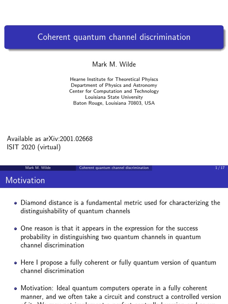 Coherent Quantum Channel Discrimination | PDF | Coherence (Physics) | Applied Mathematics