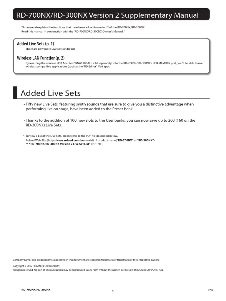 Added Live Sets: RD-700NX/RD-300NX Version 2 Supplementary Manual | PDF ...
