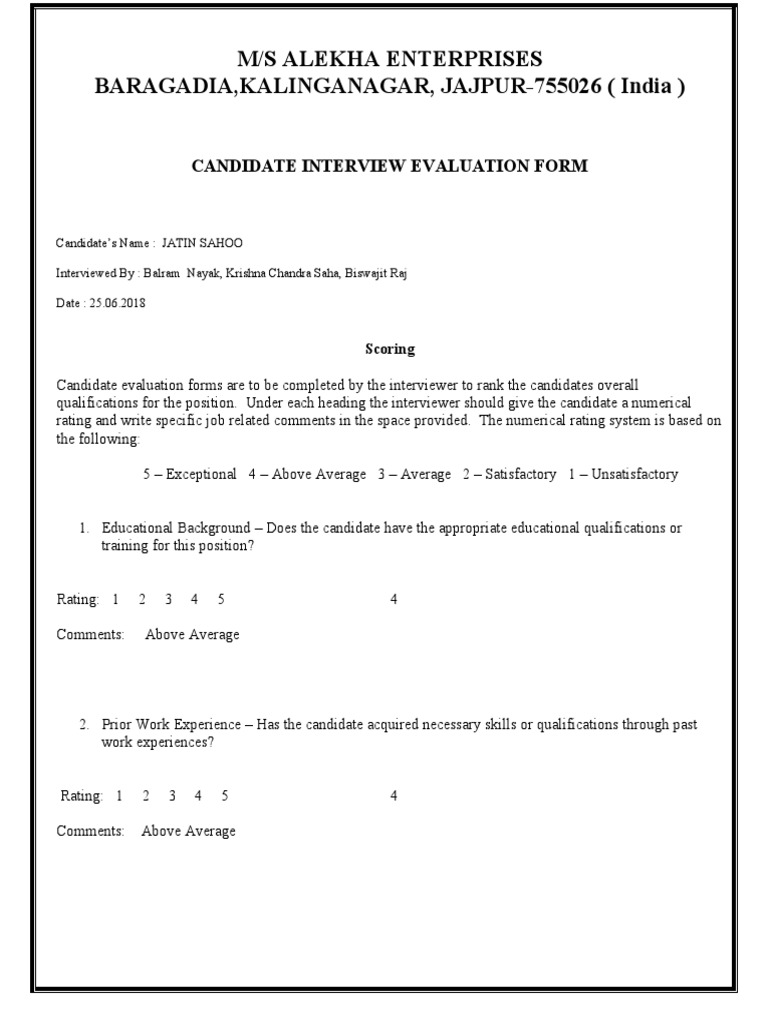 Candidate Interview Evaluation Form | PDF | Human Nature | Psychology