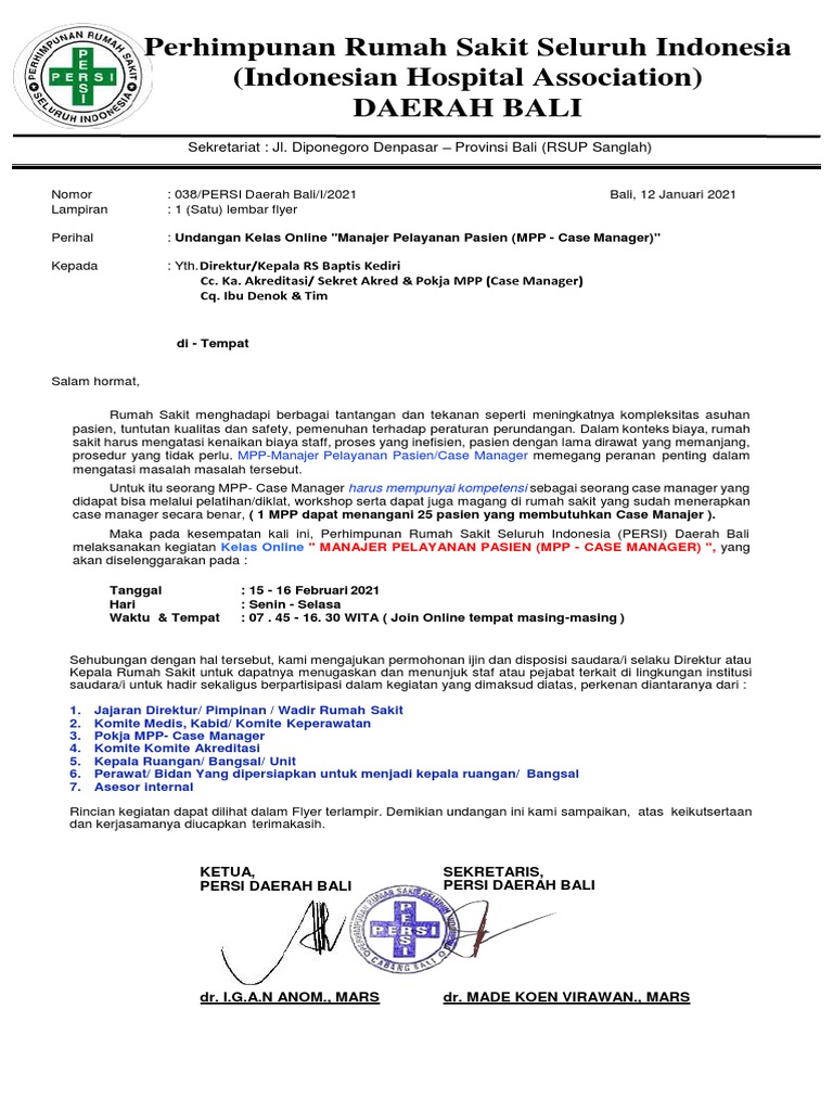 Undangan Peserta Kelas Online - MPP Case Manager | PDF