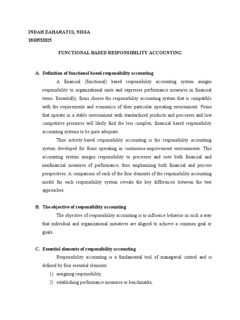 Functional Based Responsibility Accounting | PDF | Incentive | System