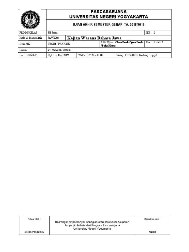 Contoh Template KOP SOAL UAS Upload - 2020 | PDF