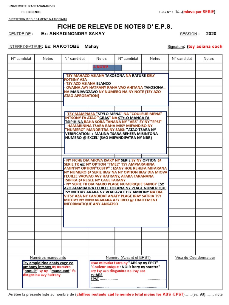Fiche de Releve de Note | PDF