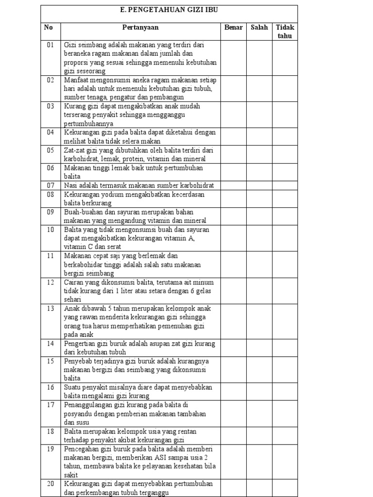 Kuesioner Pre-Post Test Baru | PDF