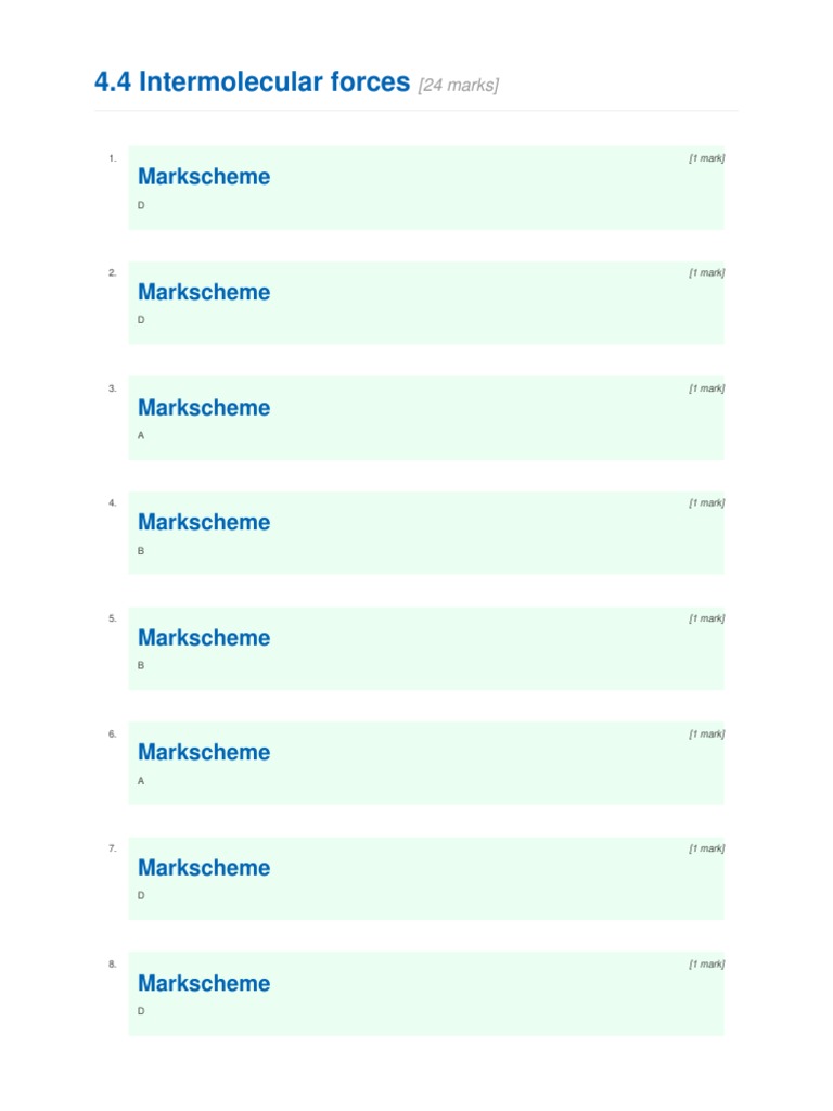 4.4 Intermolecular Forces: Markscheme | PDF | Educational Institutions ...