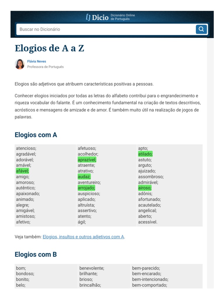 Elogios do Alfabeto A a Z | PDF | Lexicologia | Linguística