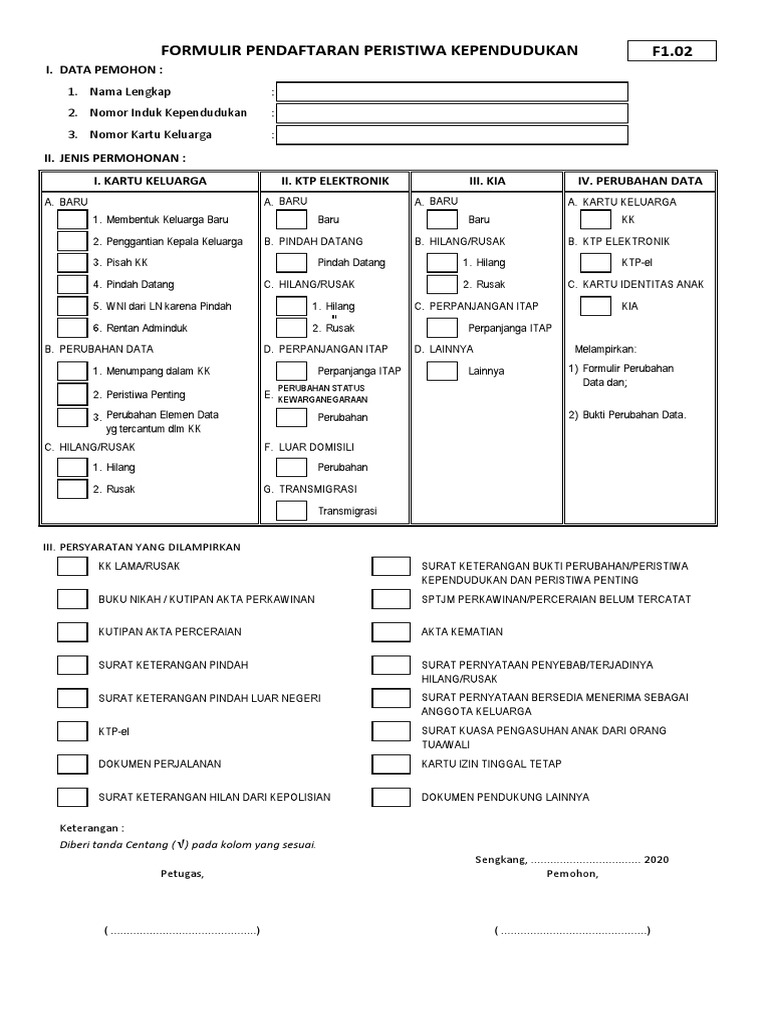 Formulir F1-02 | PDF