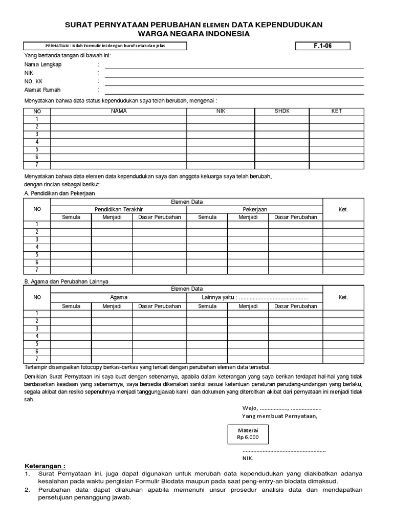 Formulir F1-06 | PDF