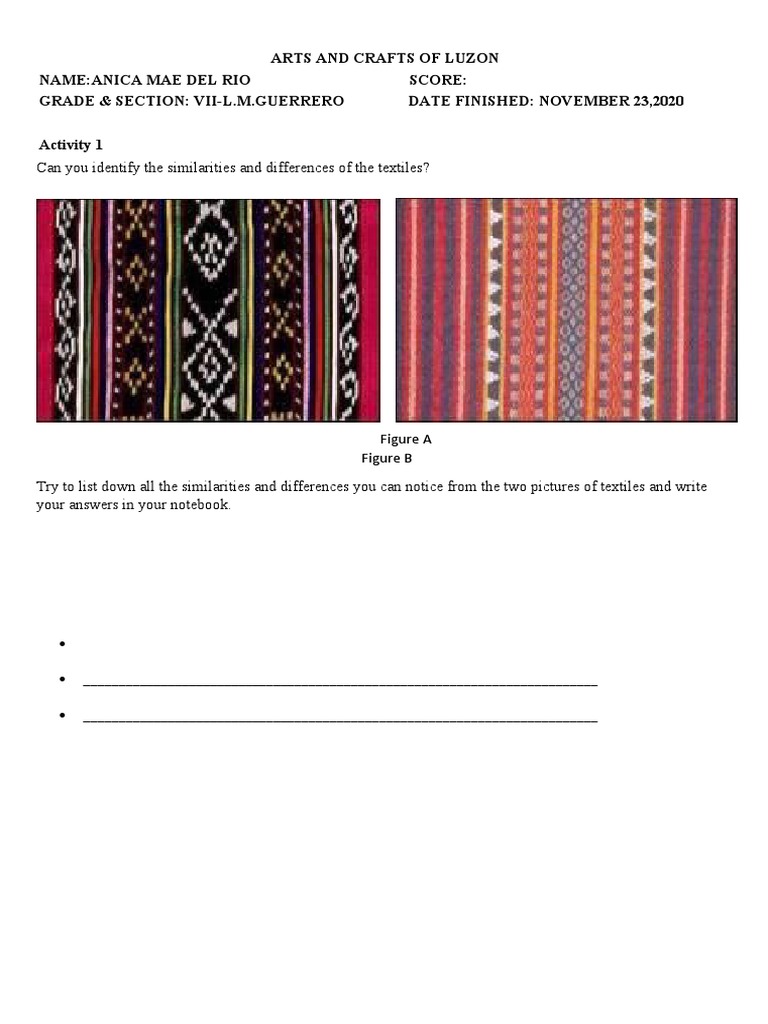 Luzon Textiles Comparison Activity | PDF