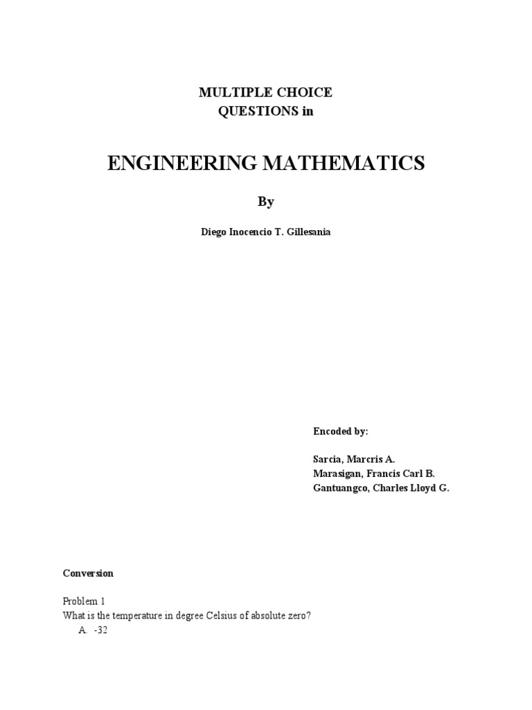 Engineering Mathematics: Multiple Choice Questions in | PDF ...