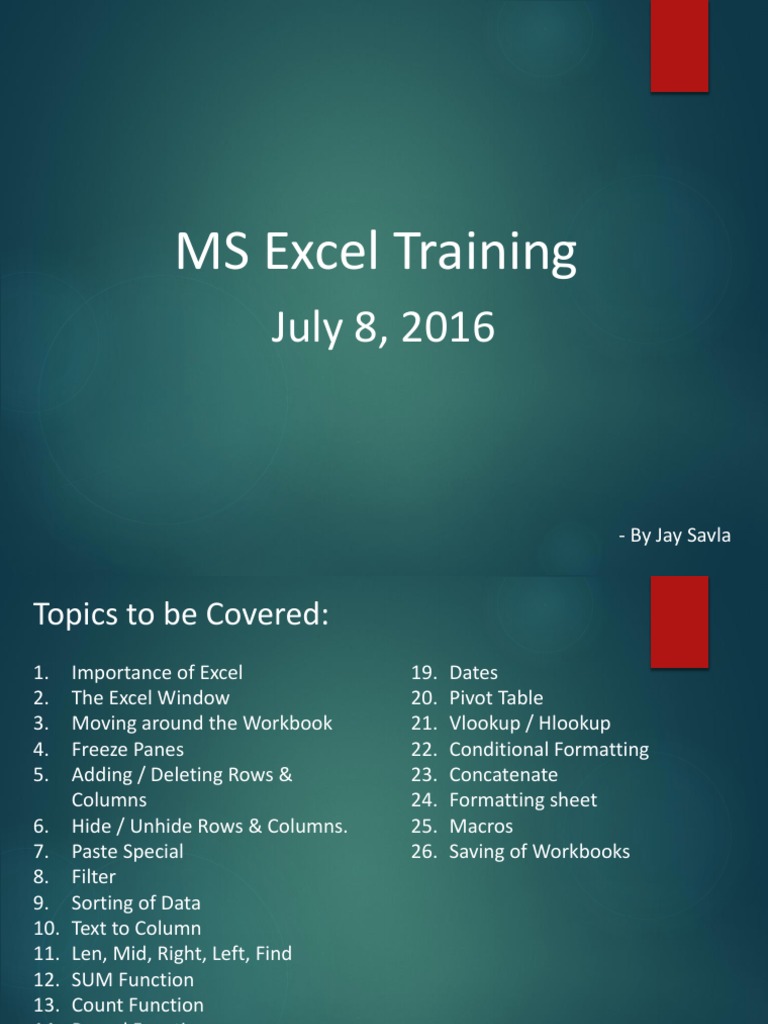 Excel Training Presentation | PDF | Microsoft Excel | Computer Science