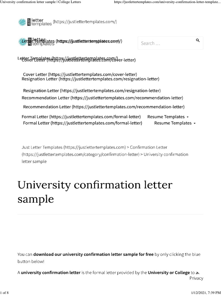 University Confirmation Letter Sample - College Letters | PDF