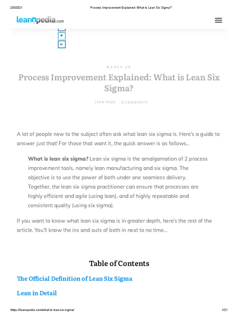 Process Improvement Explained - What Is Lean Six Sigma | PDF | Six ...