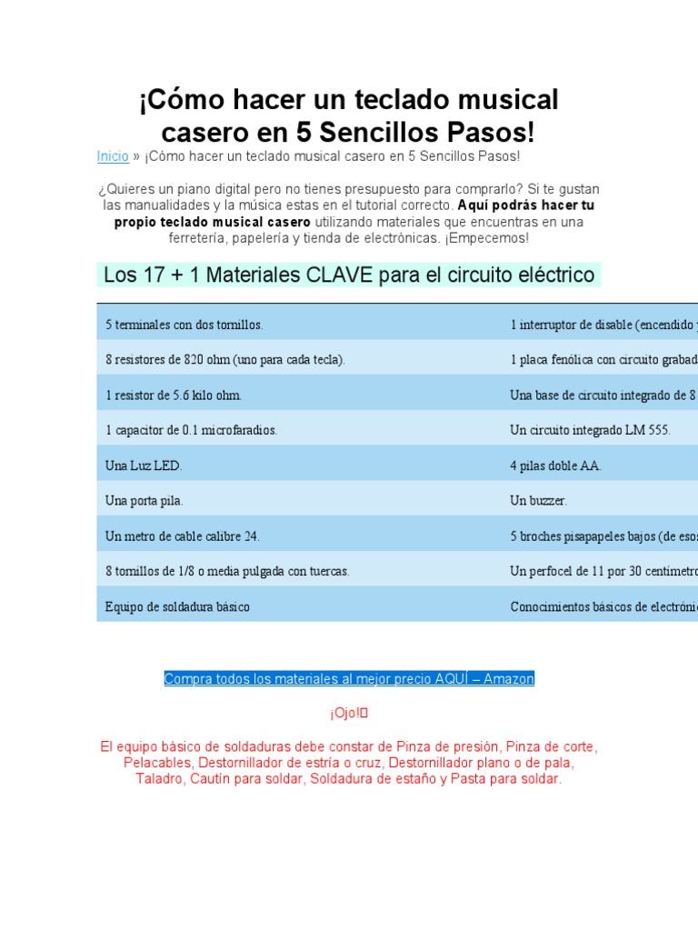 Teclado Musical Casero en 5 Pasos | PDF | Piano | Bienes manufacturados