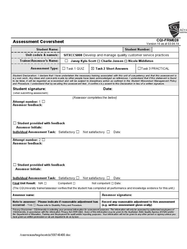 SITXCCS008 TASK 2 Short Answer 2020 | PDF | Market Segmentation | Business