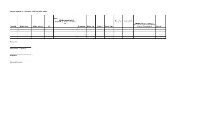 Sample Template of Transmittal Letter For Check Refund | PDF