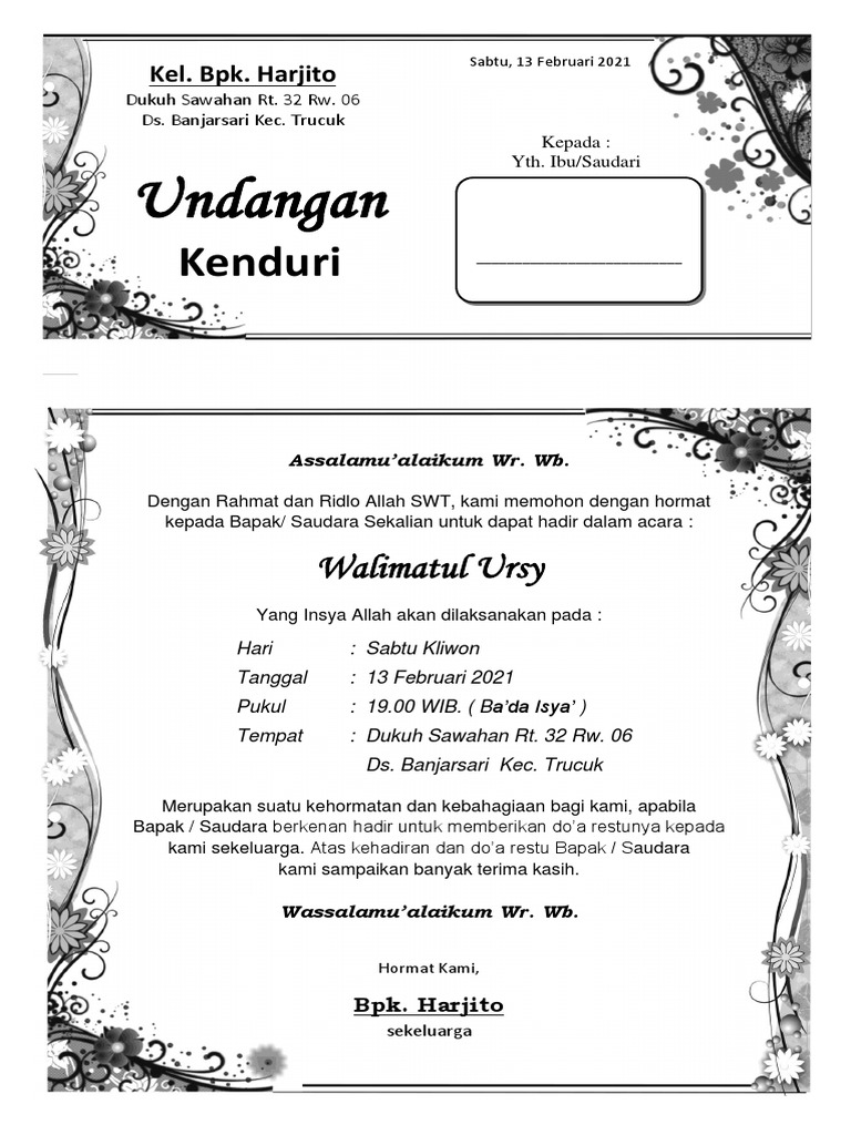 Invitation To A Walimatul Ursy Ceremony Pdf