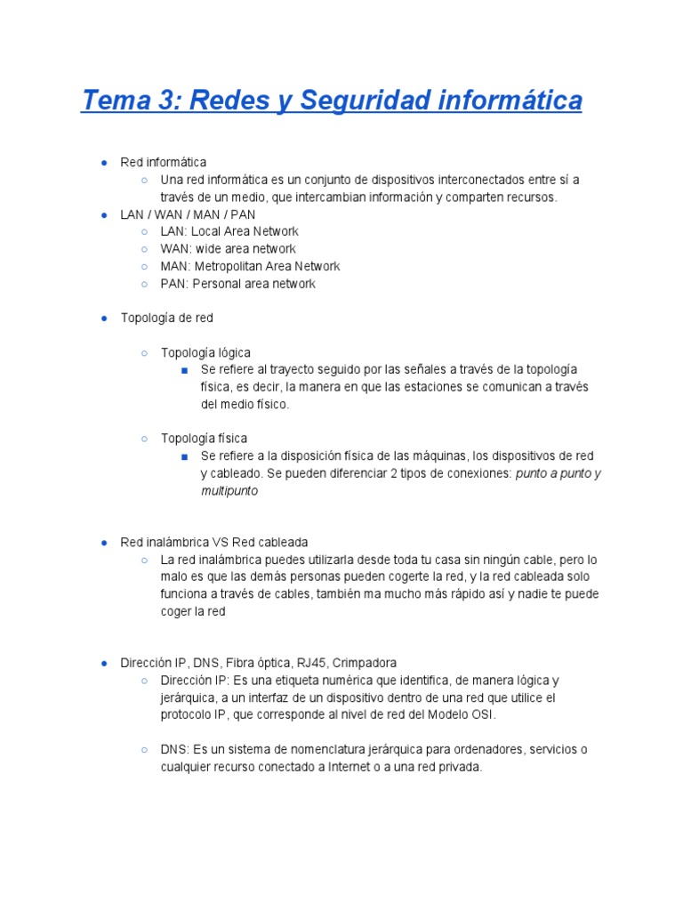 Tema 3: Redes y Seguridad Informática | PDF | Red de área amplia | Red ...