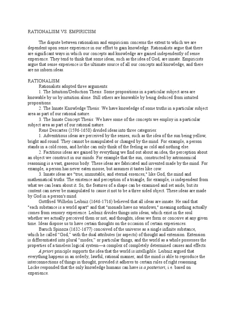 Rationalism vs. Empiricism | PDF | Rationalism | Empiricism