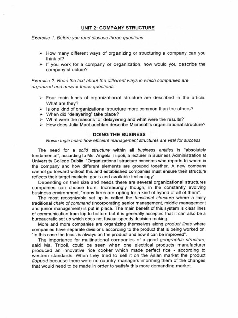 Types of Company Structure - 1 | PDF | Organizational Structure | Board ...