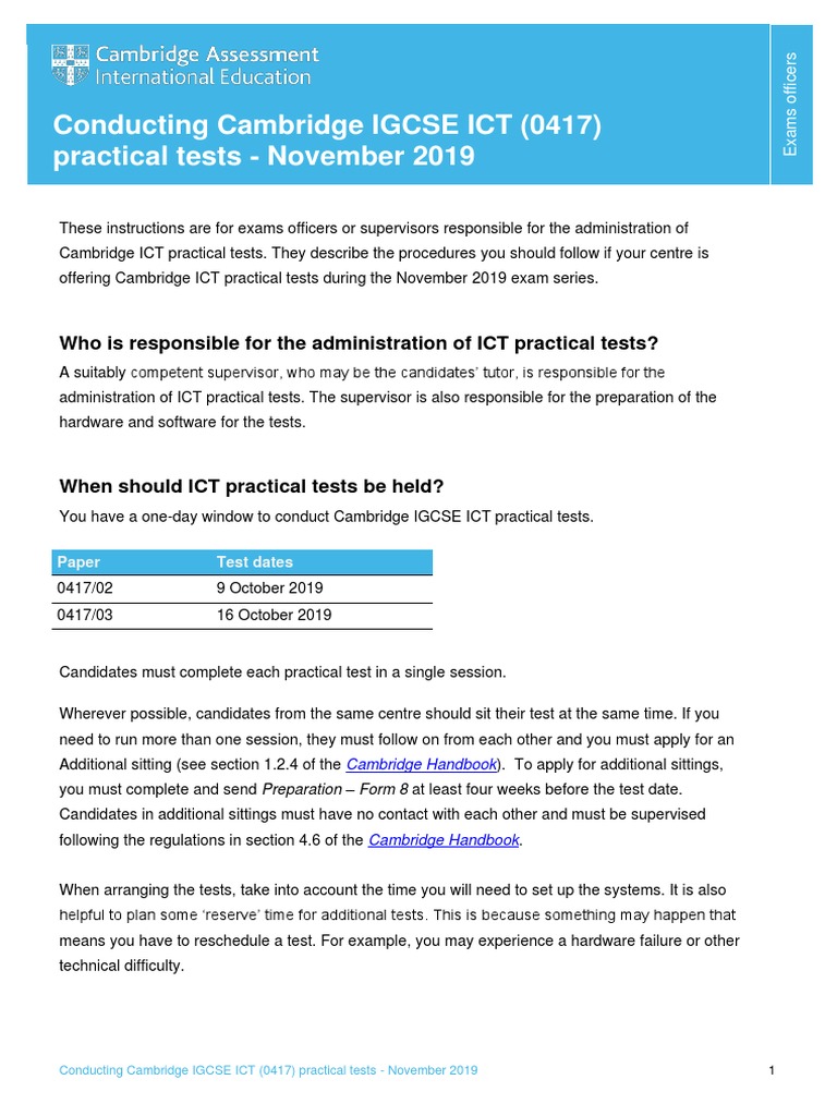 Conducting Cambridge IGCSE ICT (0417) Practical Tests November 2019 ... Conducting Cambridge IGCSE ICT (0417) Practical Tests November 2019 ...