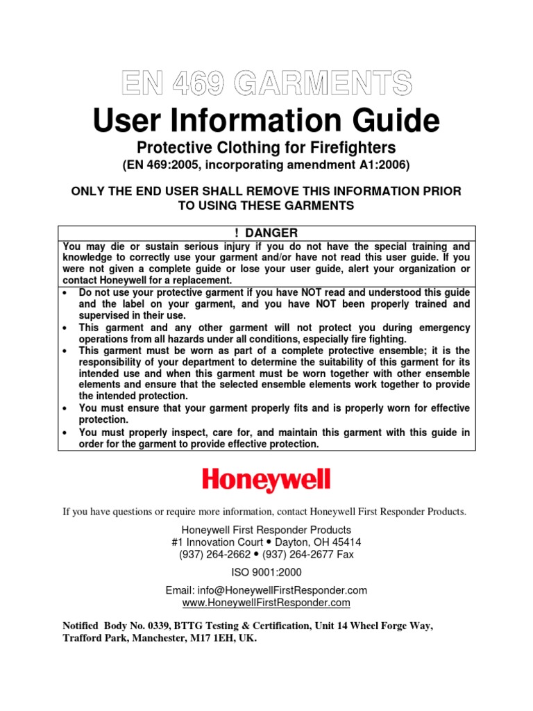 EN 469:2005 Firefighter Garment Guide | PDF | Clothing | Personal ...