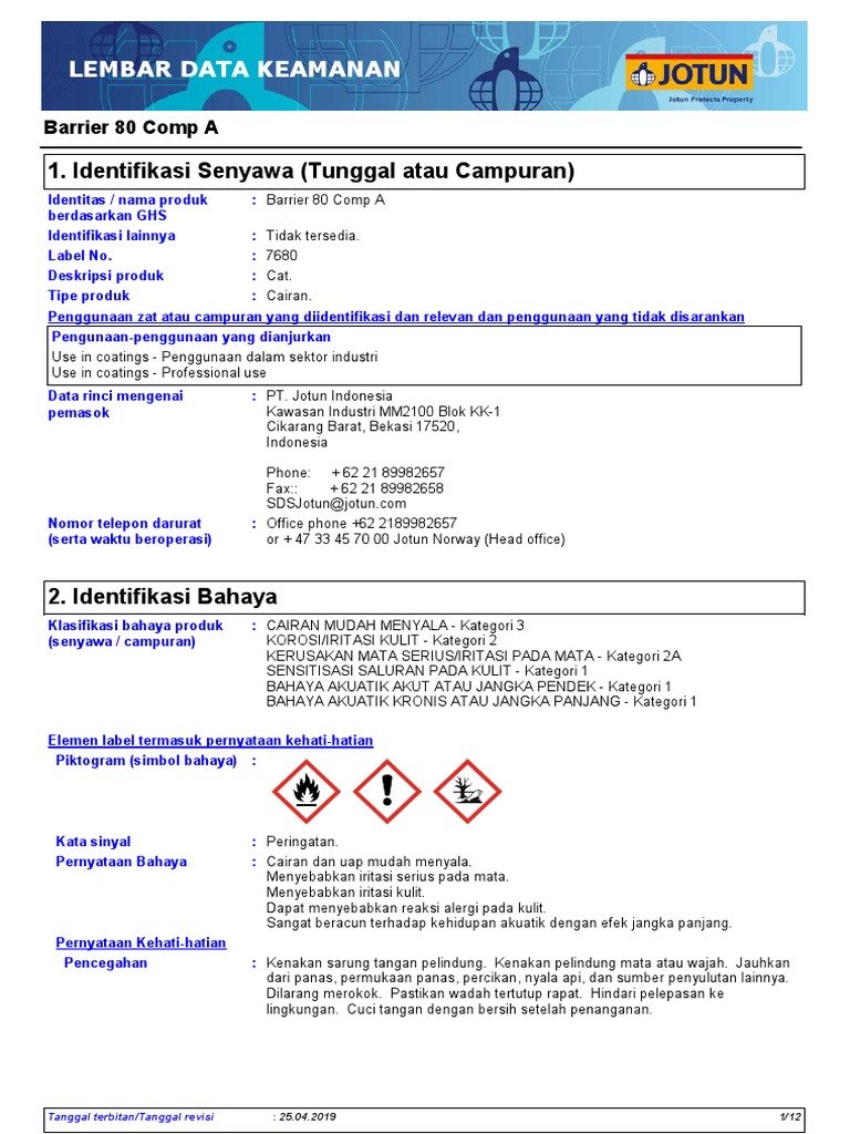 Msds Barrier 80 Comp A | PDF