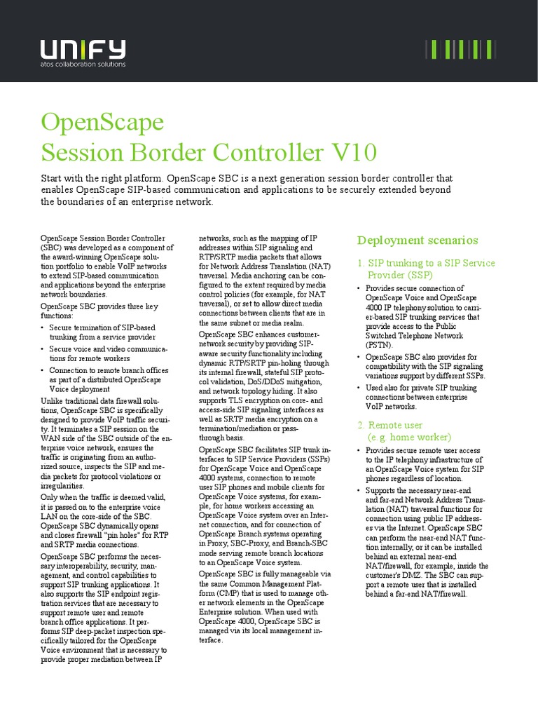 Openscape Session Border Controller V10: Deployment Scenarios | PDF | Session Initiation ...