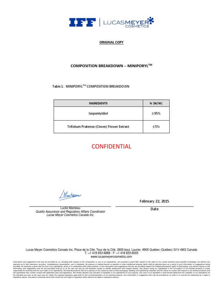 MINIPORYL - Composition Breakdown Sheet | PDF | Cosmetics | Business Law