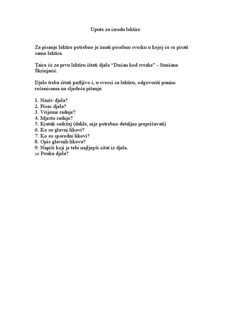 Pitanja Za Lektiru - Taira | PDF