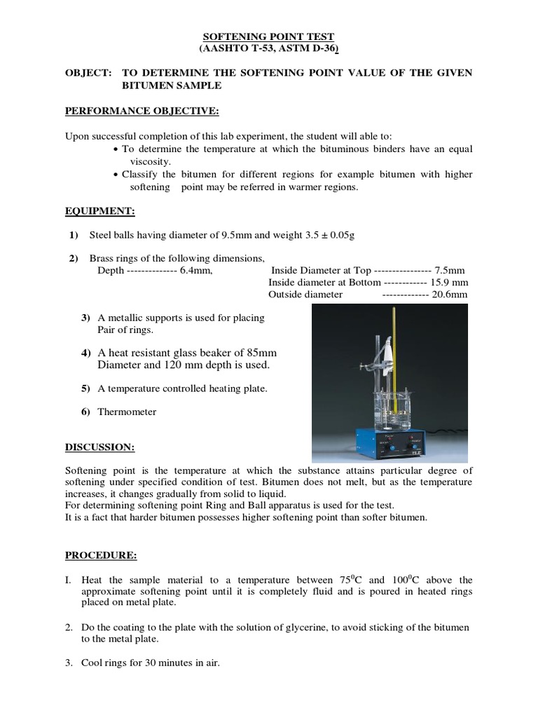 Softening Point of Bitumen | PDF | Asphalt | Temperature