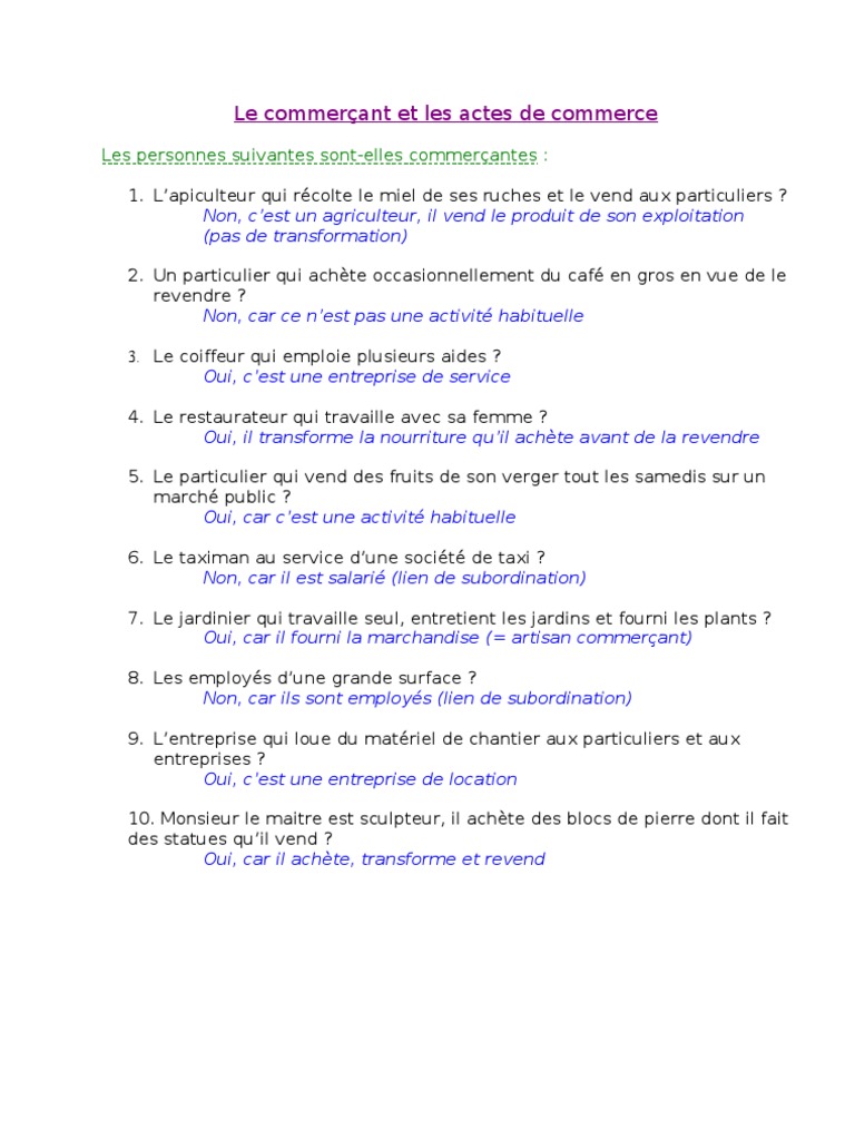 Commerçants et actes de commerce expliqués | PDF | Commerce | Économie