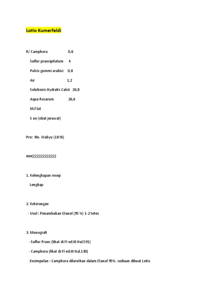 Formulasi Lotio Kumerfeldi untuk Jerawat | PDF
