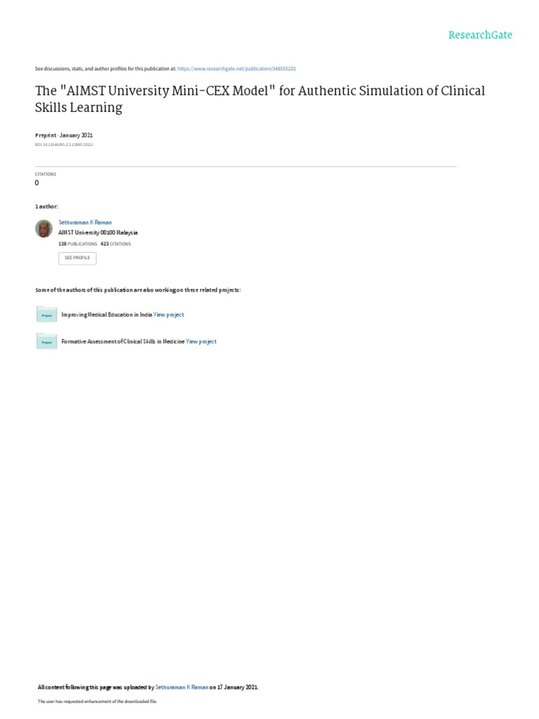 AIMST University Mini-CEX Model For Authentic Simulation of Clinical ...