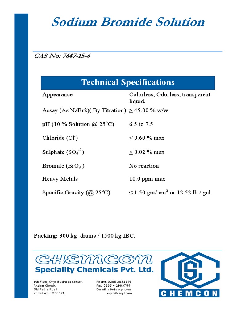 Tds - Sodium Bromide Liquid (Nabr2) | PDF