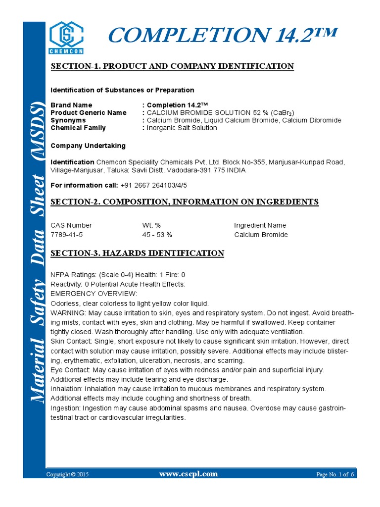 MSDS - Completion 14.2™ - 16 Points | PDF | Toxicity | Fires